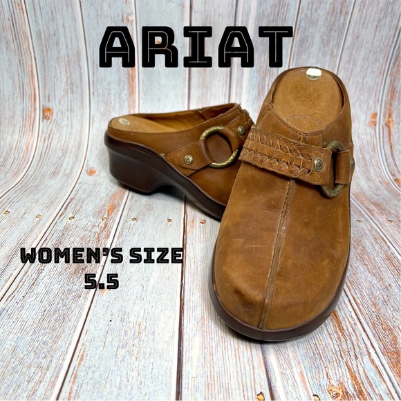 Ariat | Shoes | Ariat Tan Brown Leather Clogs Braided Buckle Strap Slip ...